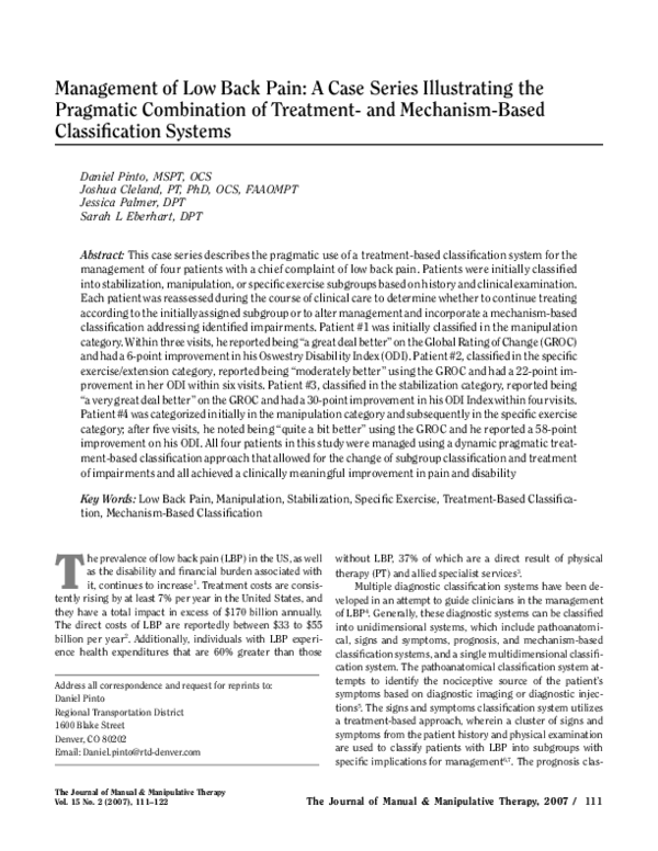 (PDF) Management of Low Back Pain: A Case Series Illustrating the ...