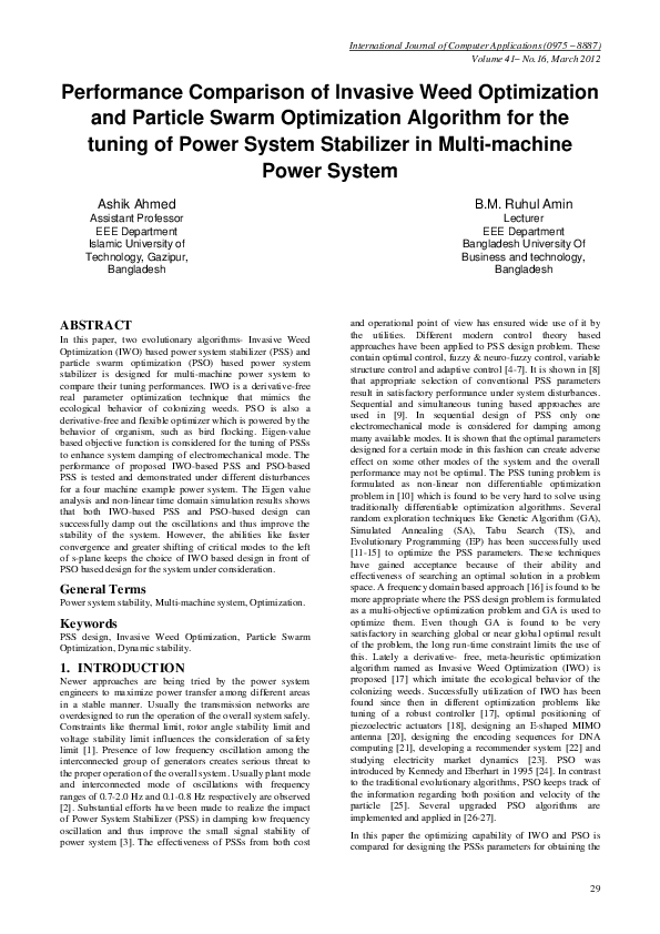 (PDF) Performance Comparison of Invasive Weed Optimization and Particle ...