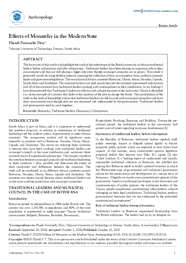 (PDF) Effects of Monarchy in the Modern State