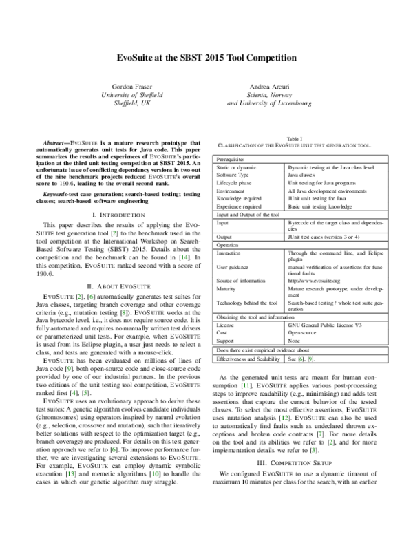 (PDF) EvoSuite at the SBST 2019 Tool Competition