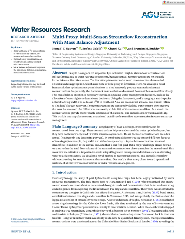 (PDF) Multi‐Proxy, Multi‐Season Streamflow Reconstruction With Mass Balance Adjustment | Hung T ...