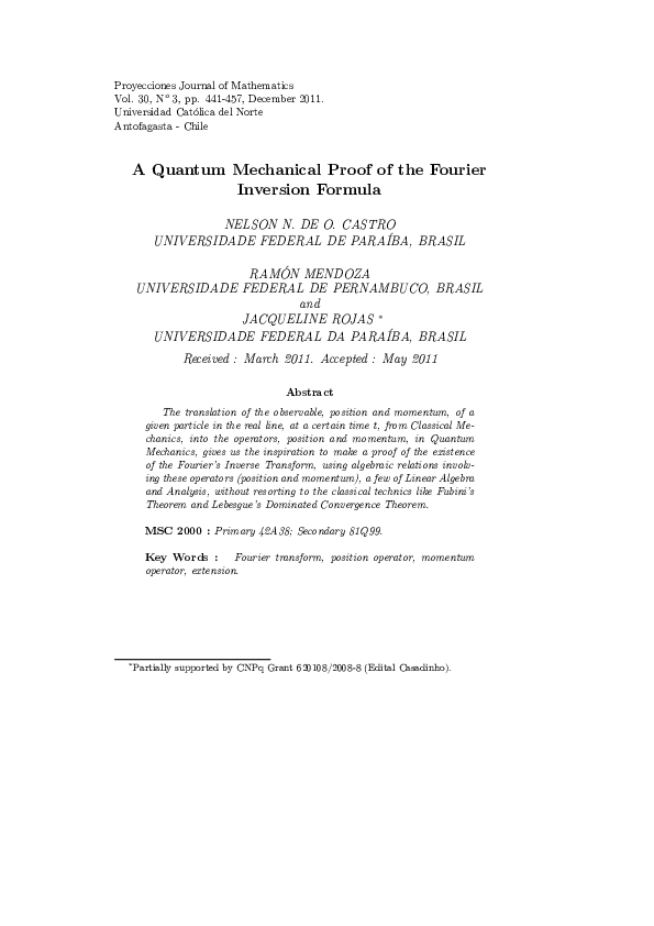 (PDF) A Quantum Mechanical Proof of the Fourier Inversion Formula