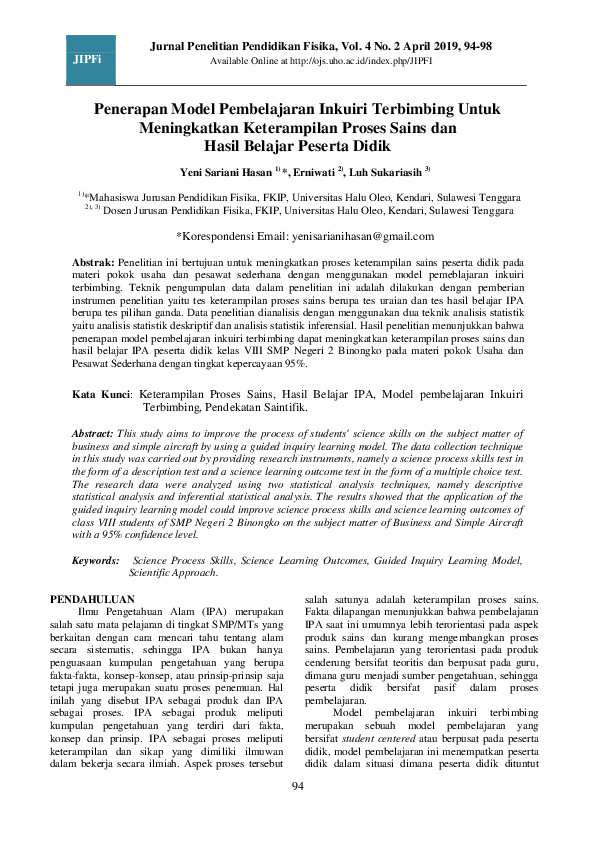 (PDF) Penerapan Model Pembelajaran Inkuiri Terbimbing Untuk Meningkatkan Keterampilan Proses ...