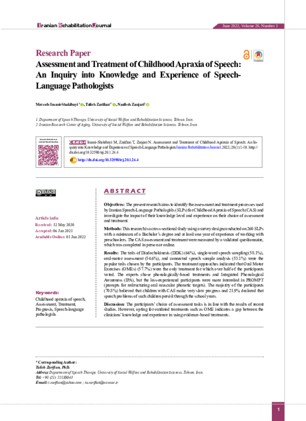 (PDF) Assessment and Treatment of Childhood Apraxia of Speech: An ...