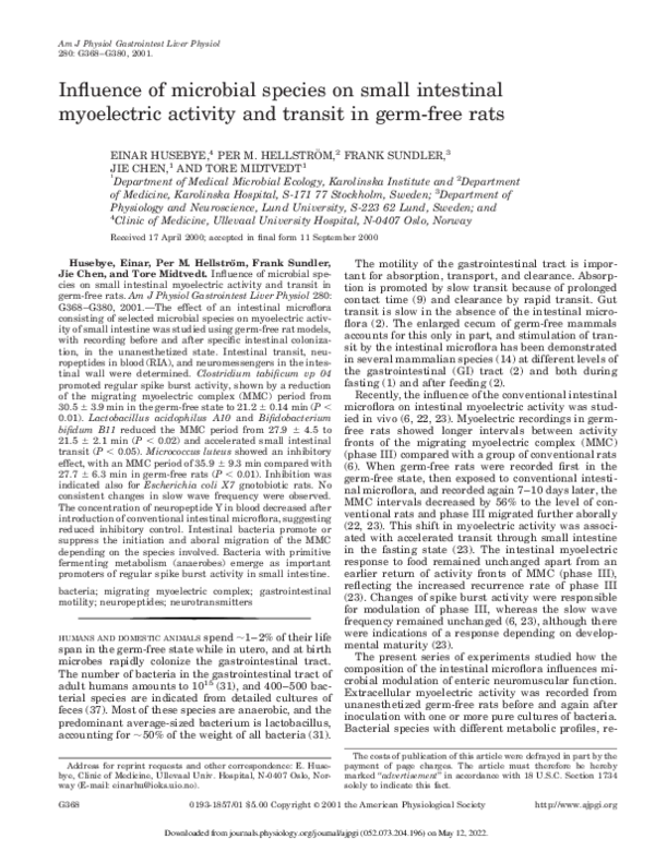 (PDF) Influence of microbial species on small intestinal myoelectric ...