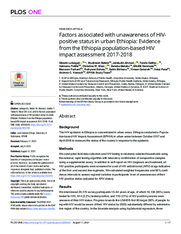 (PDF) Factors associated with unawareness of HIV-positive status in ...