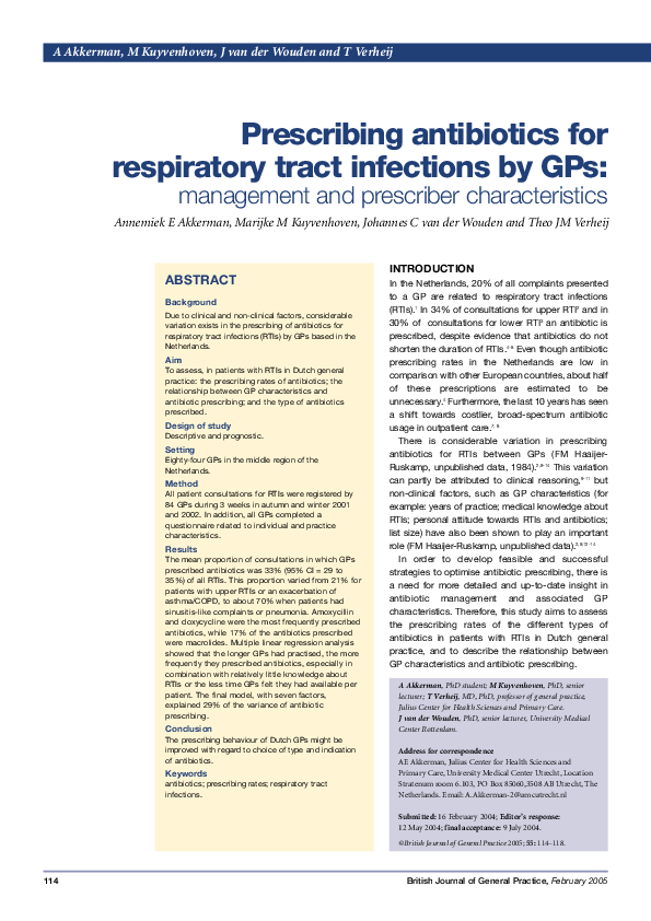(PDF) Prescribing antibiotics for respiratory tract infections by GPs: management and prescriber ...
