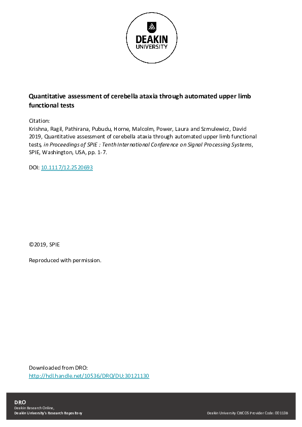 (PDF) Quantitative assessment of cerebella ataxia through automated ...