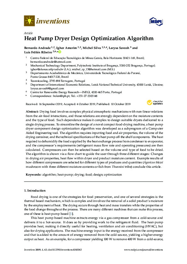(PDF) Heat Pump Dryer Design Optimization Algorithm