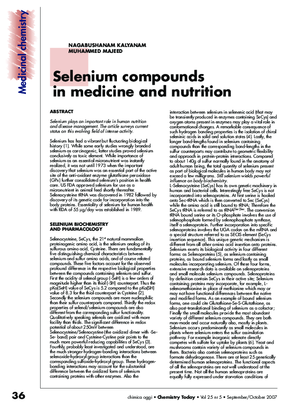 (PDF) Selenium compounds in medicine and nutrition