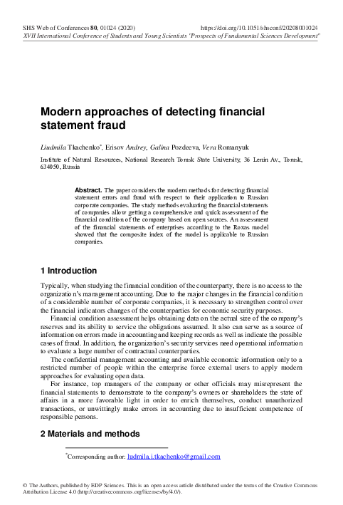 (PDF) Modern approaches of detecting financial statement fraud | Liudmila Tkachenko - Academia.edu