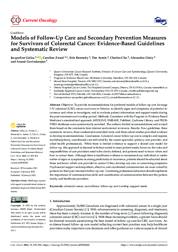 (PDF) Models of Follow-Up Care and Secondary Prevention Measures for ...