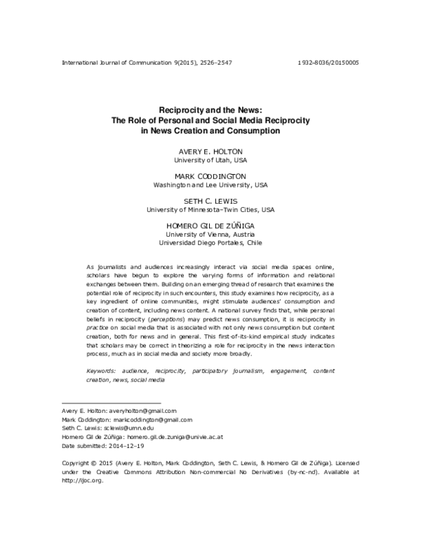 (PDF) Reciprocity and the News: The Role of Personal and Social Media ...