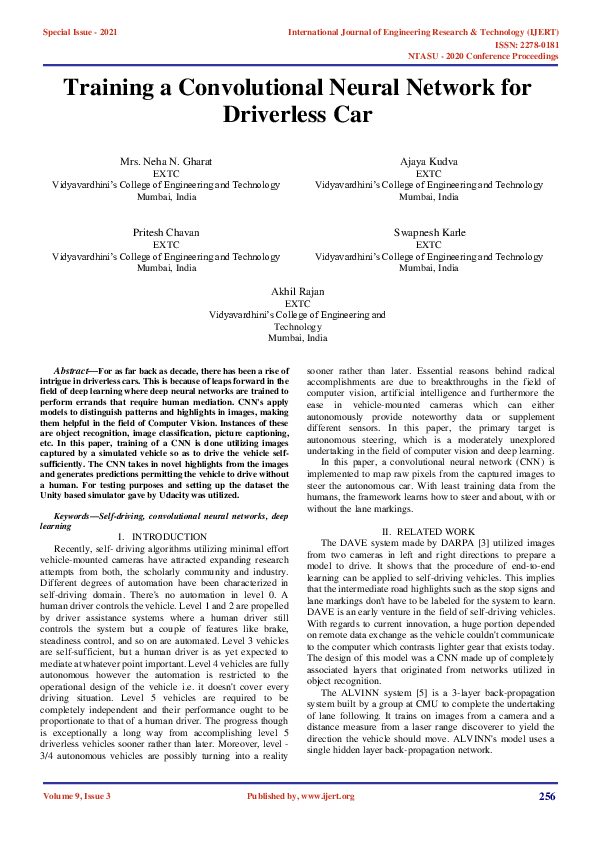 (PDF) Training a Convolutional Neural Network for Driverless Car