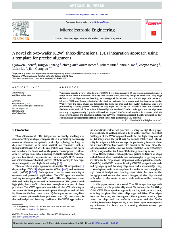(PDF) A novel chip-to-wafer (C2W) three-dimensional (3D) integration ...