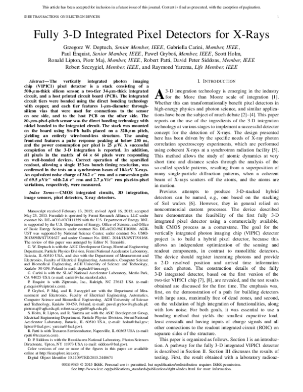 (PDF) Fully 3-D Integrated Pixel Detectors for X-Rays
