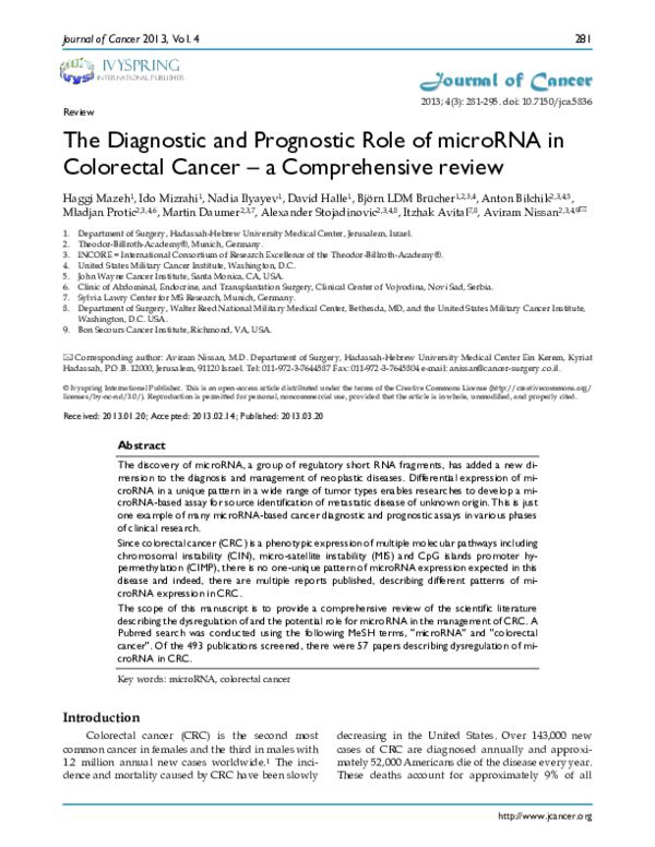 (PDF) The Diagnostic and Prognostic Role of microRNA in Colorectal ...