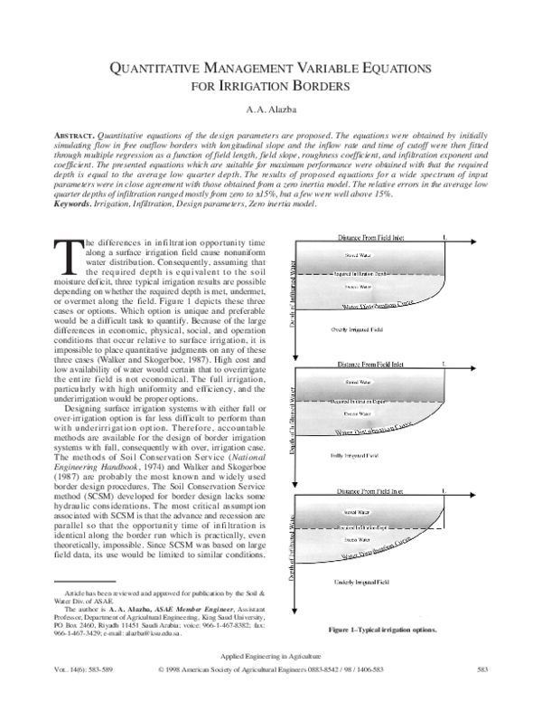 (PDF) Quantitative Management Variable Equations for Irrigation Borders | Prof Alazba - Academia.edu