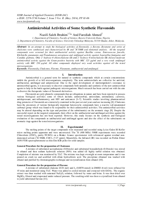 (PDF) Antimicrobial Activities of Some Synthetic Flavonoids