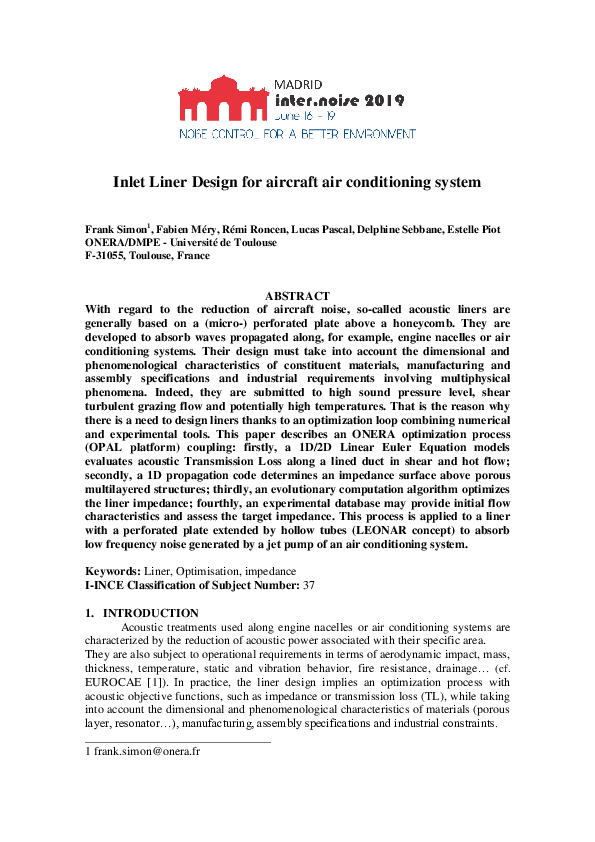 (PDF) Inlet Liner Design for aircraft air conditioning system