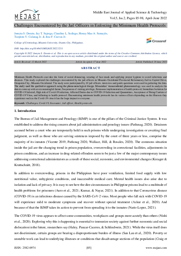 (PDF) Challenges Encountered by the Jail Officers in Enforcing the ...
