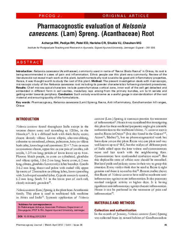 (PDF) Pharmacognostic evaluation of Nelsonia canescens. (Lam) Spreng ...