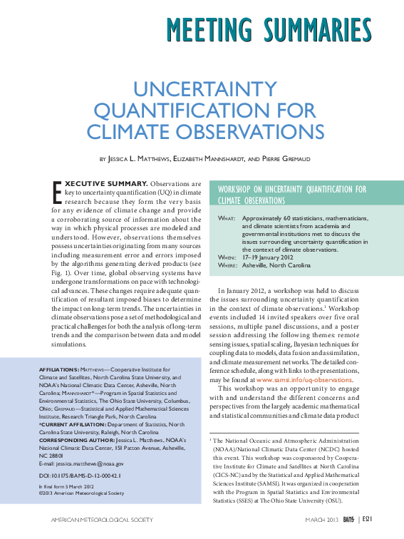 (PDF) Uncertainty Quantification for Climate Observations