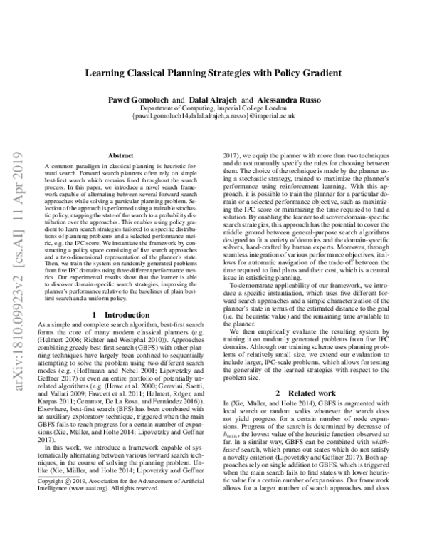 (PDF) Learning Classical Planning Strategies with Policy Gradient