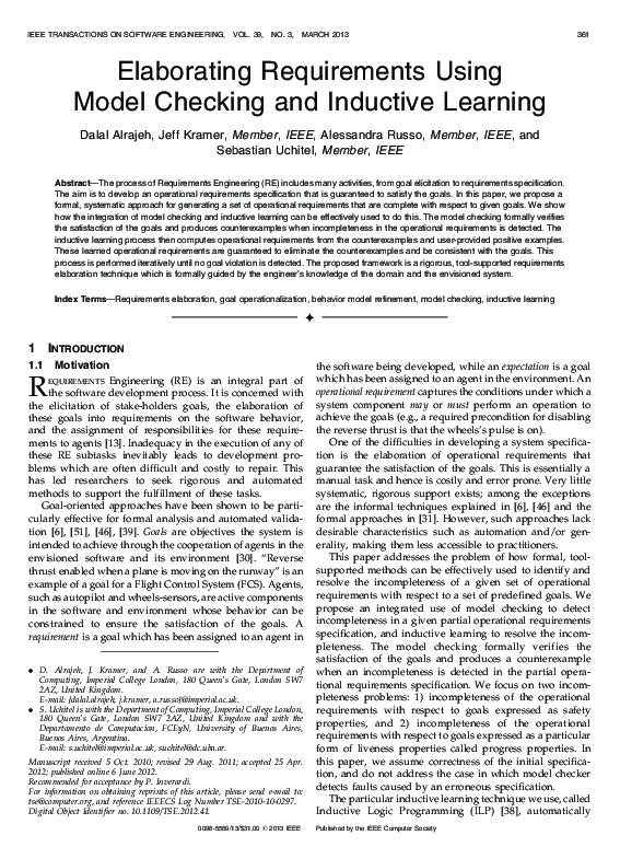 Pdf Elaborating Requirements Using Model Checking And Inductive Learning