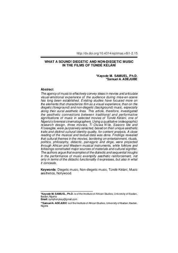 (PDF) What a sound! Diegetic and non-diegetic music in the films of ...