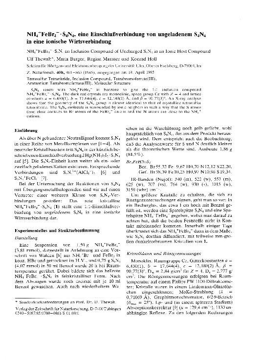 (PDF) NH4+FeBr4- • S4N4, eine Einschlußverbindung von ungeladenem S4N4 ...