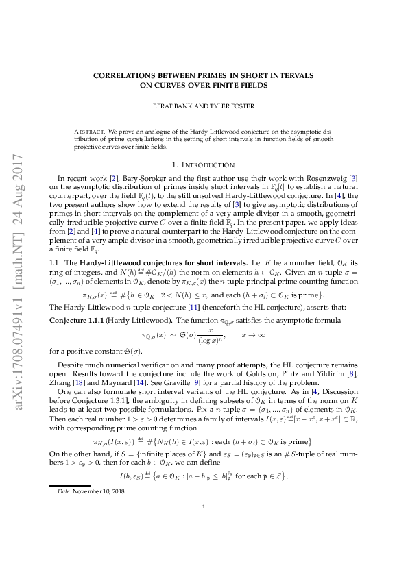 Pdf Correlations Between Primes In Short Intervals On Curves Over