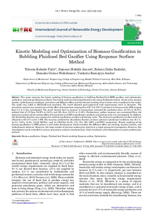 (PDF) Kinetic Modeling and Optimization of Biomass Gasification in Bubbling Fluidized Bed ...