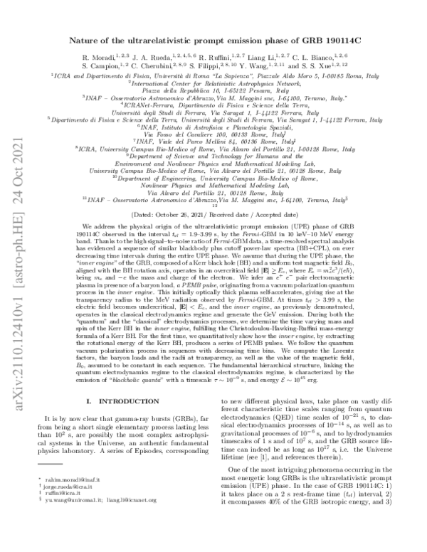 (PDF) Nature of the ultrarelativistic prompt emission phase of GRB 190114C
