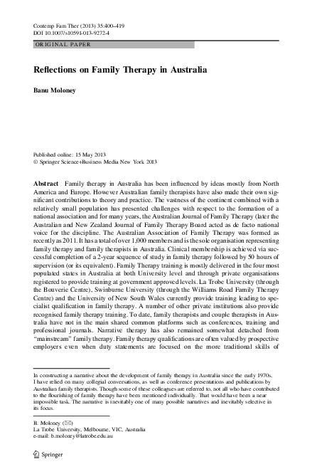 (PDF) Reflections on Family Therapy in Australia