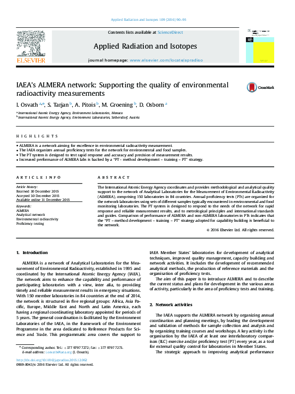 (PDF) IAEA's ALMERA network: Supporting the quality of environmental ...