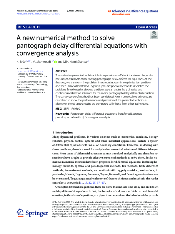 (PDF) A new numerical method to solve pantograph delay differential equations with convergence ...
