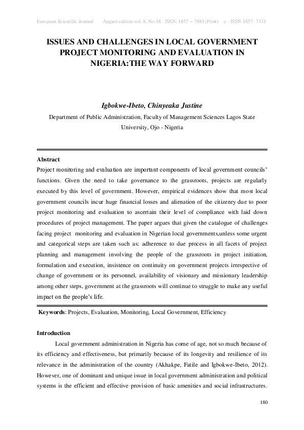 (PDF) Issues and Challenges in Local Government Project Monitoring and ...