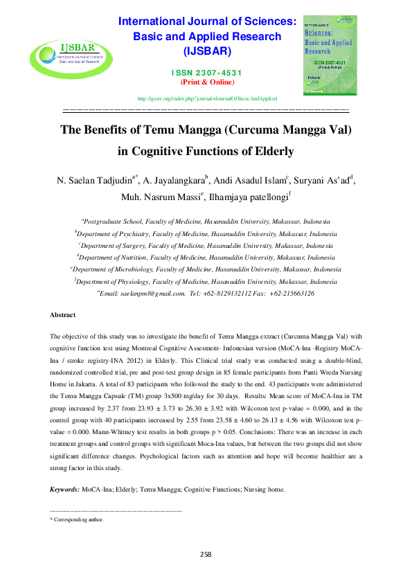 (PDF) The Benefits of Temu Mangga (Curcuma Mangga Val) in Cognitive ...