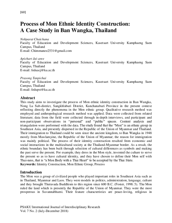 (PDF) Process of Mon Ethnic Identity Construction: A Case Study in Ban ...