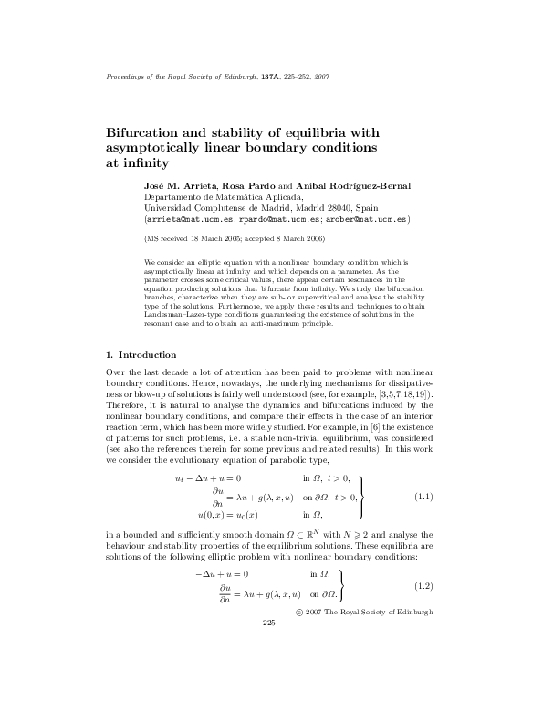 (PDF) Bifurcation and stability of equilibria with asymptotically ...