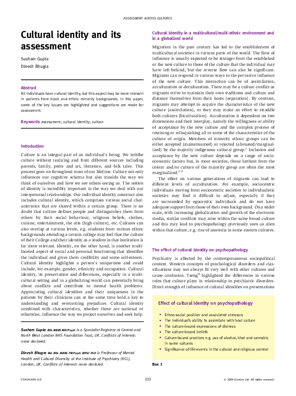 (PDF) Cultural identity and its assessment