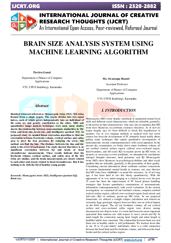 (PDF) Brain Size Analysis System Using Machine Learning Algorithm