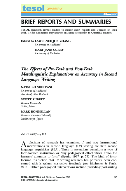 (PDF) The Effects of Pre-Task and Post-Task Metalinguistic Explanations ...