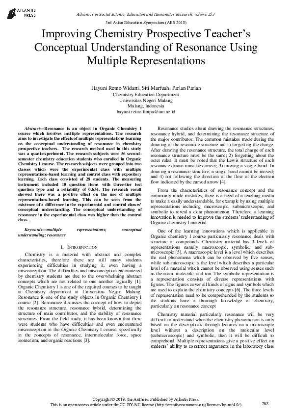 (PDF) Improving Chemistry Prospective Teacher’s Conceptual Understanding of Resonance Using ...