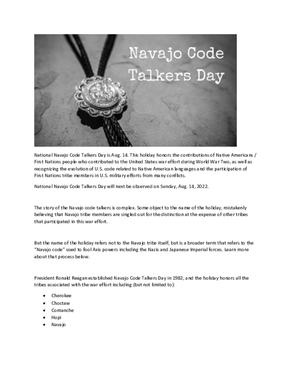 (PDF) National Navajo Code Talkers Day