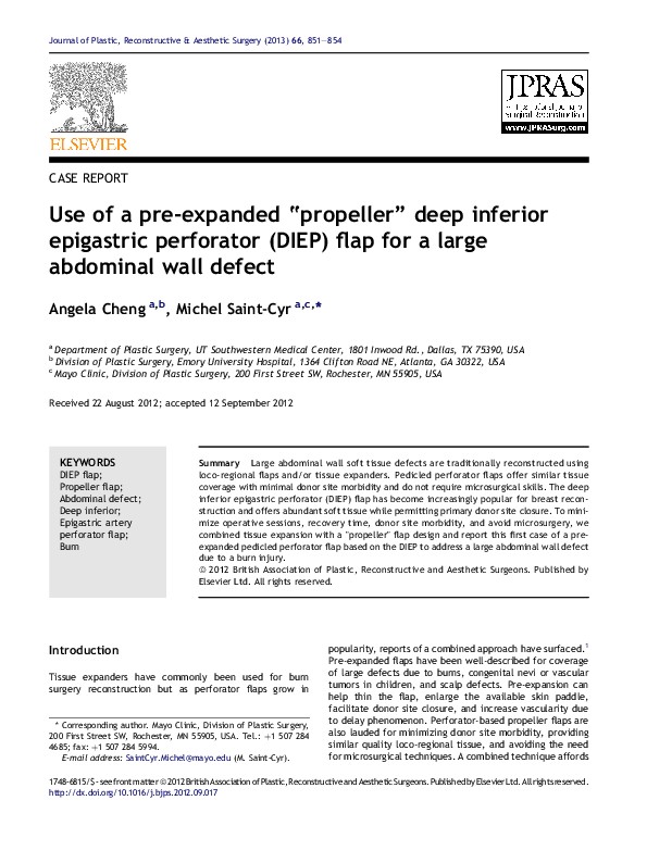 (PDF) Use of a pre-expanded “propeller” deep inferior epigastric ...