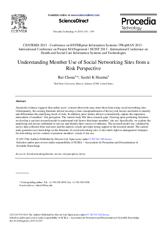(PDF) Understanding Member Use of Social Networking Sites from a Risk ...