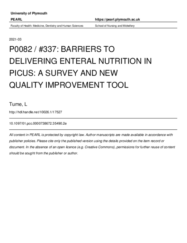 (PDF) P0082 / #337: Barriers to Delivering Enteral Nutrition in Picus ...