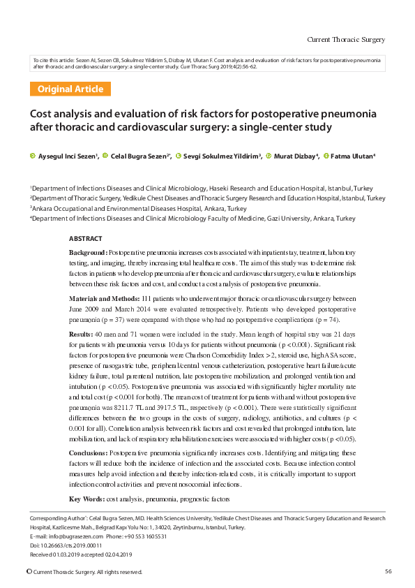 (PDF) Cost analysis and evaluation of risk factors for postoperative ...